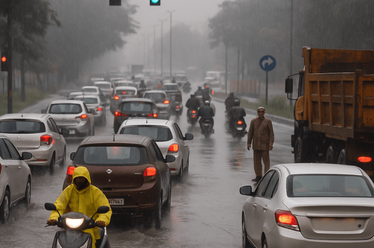 Heavy Rain & Road Repairs Cause Major Traffic Problem in Mohali